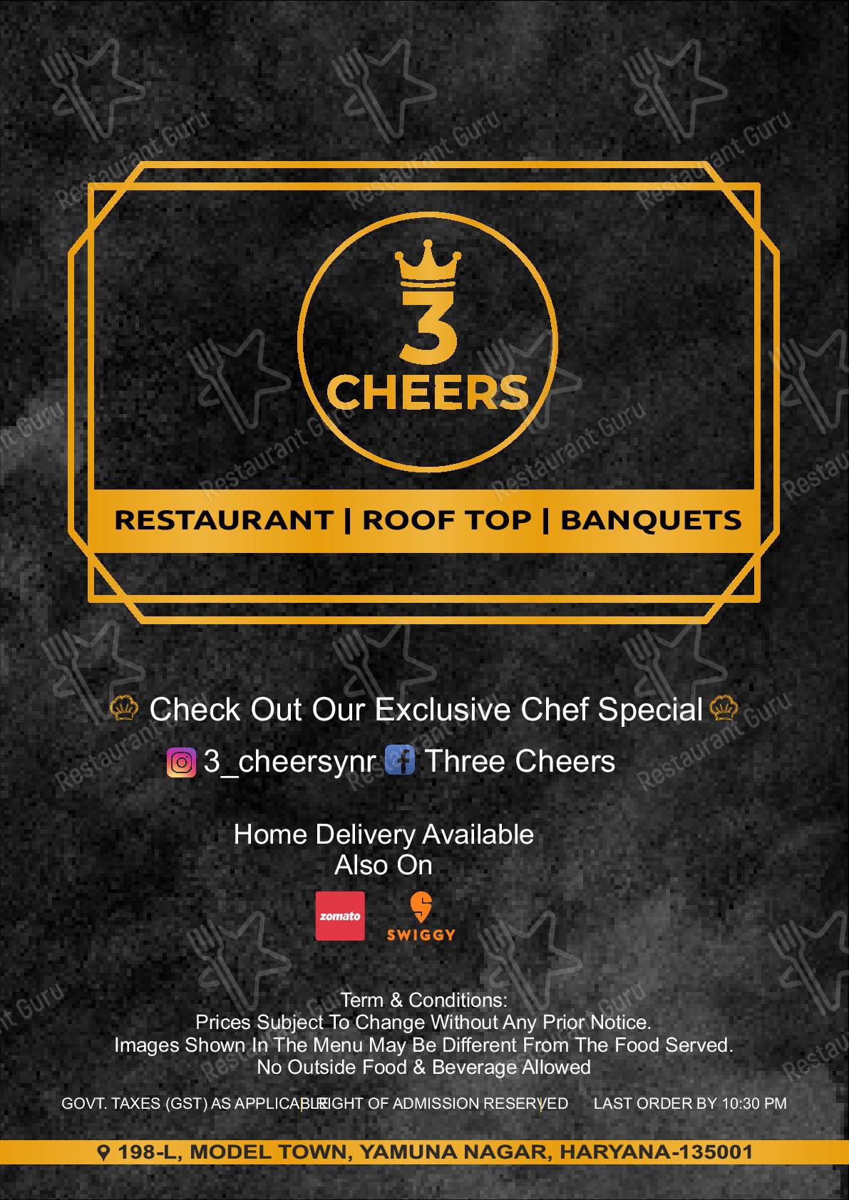 Menu at 3 Cheers, Yamuna Nagar