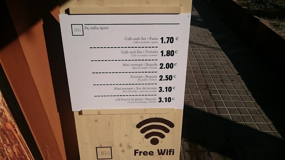Menu at 365 Cafè cafe, Barcelona, C/ de Llull