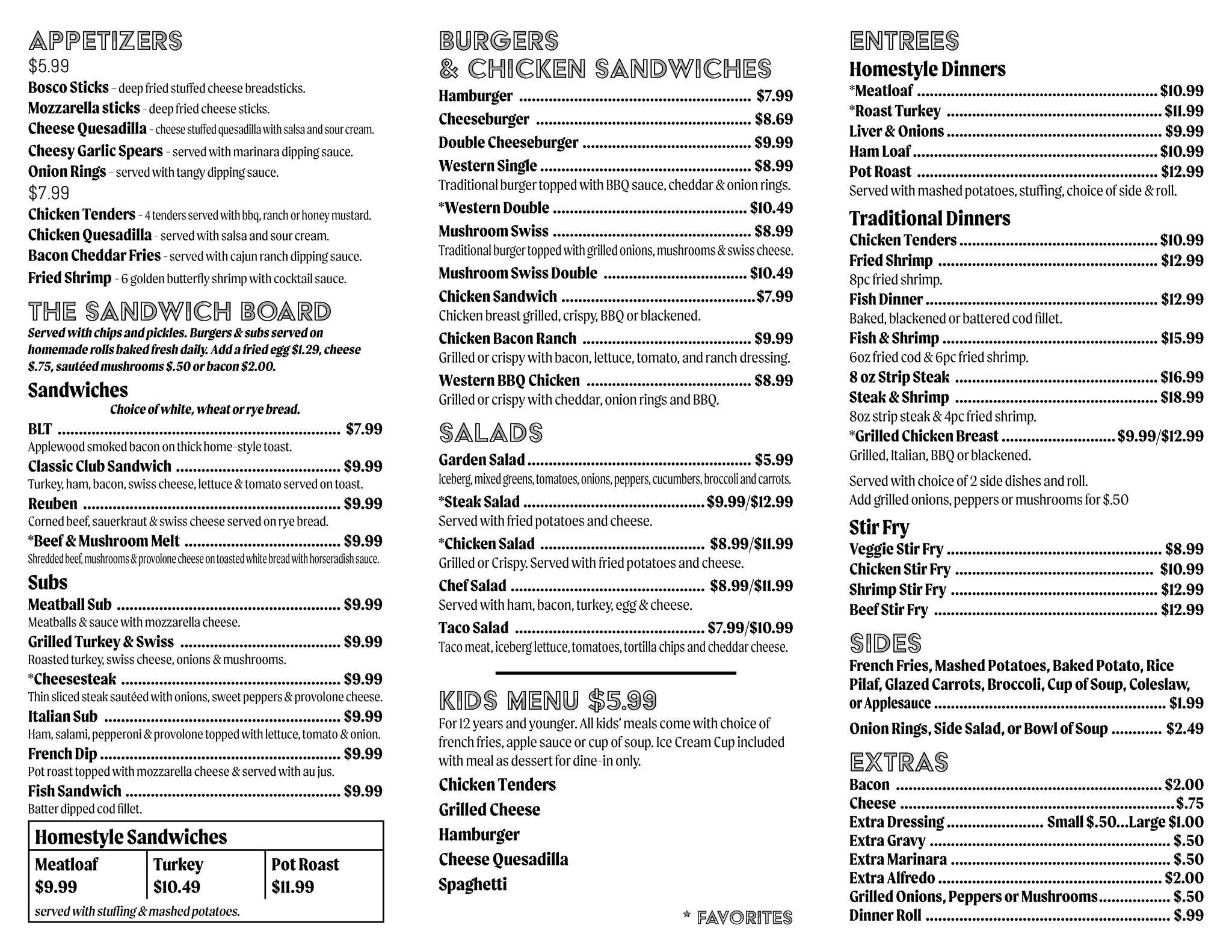 Menu at A&M Family Restaurant, Brookville