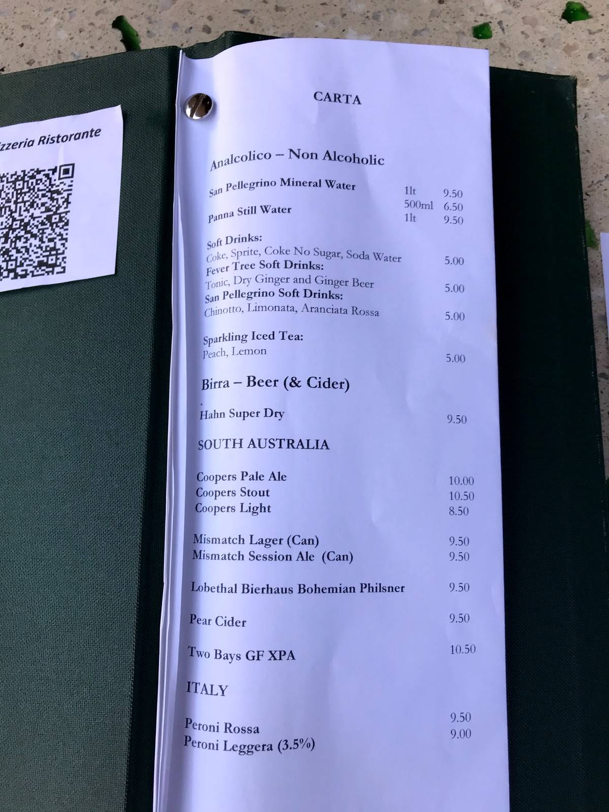 Menu at Amalfi Pizzeria Ristorante, Adelaide