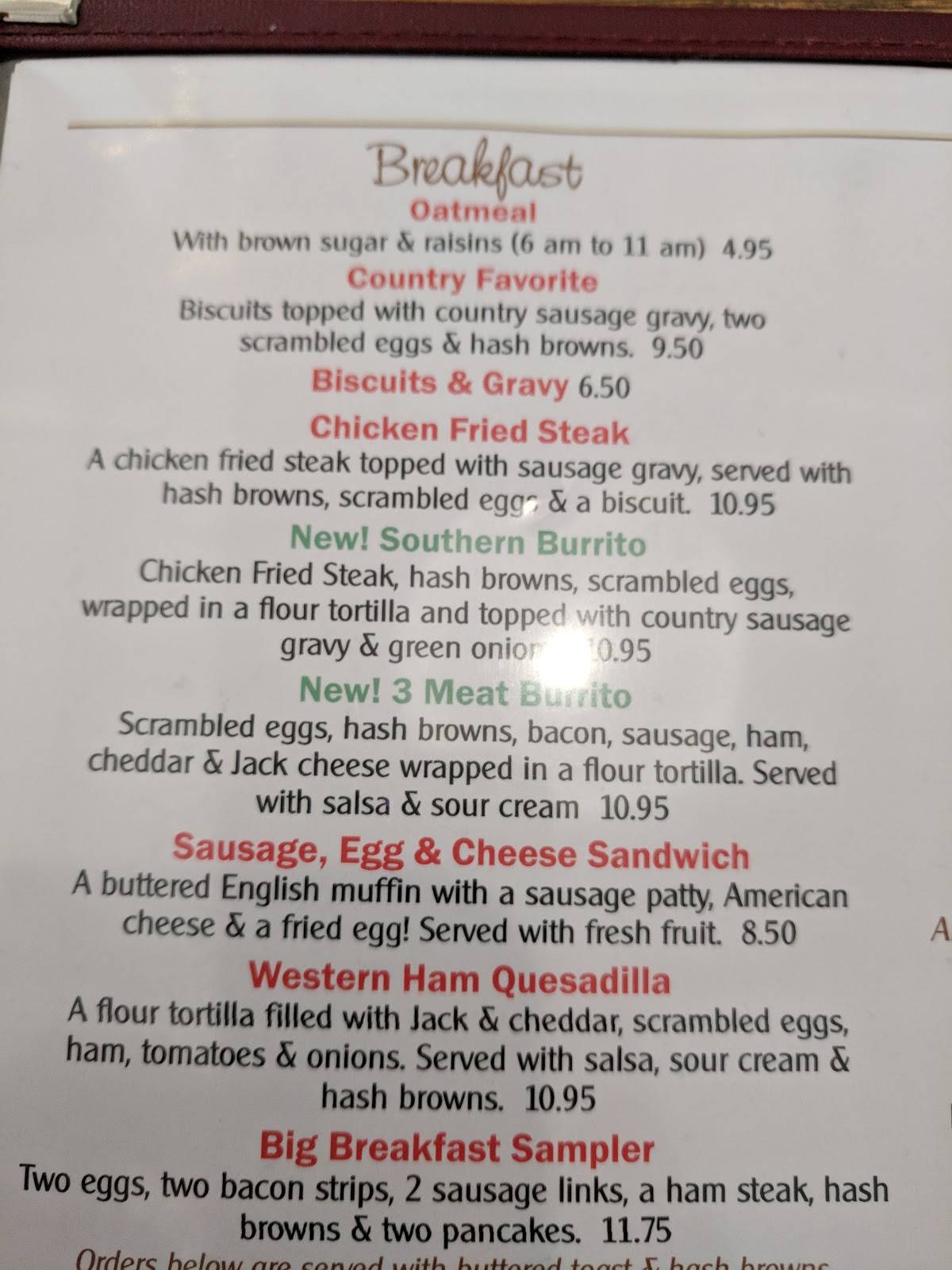 Menu at Adel's Restaurant, Eureka