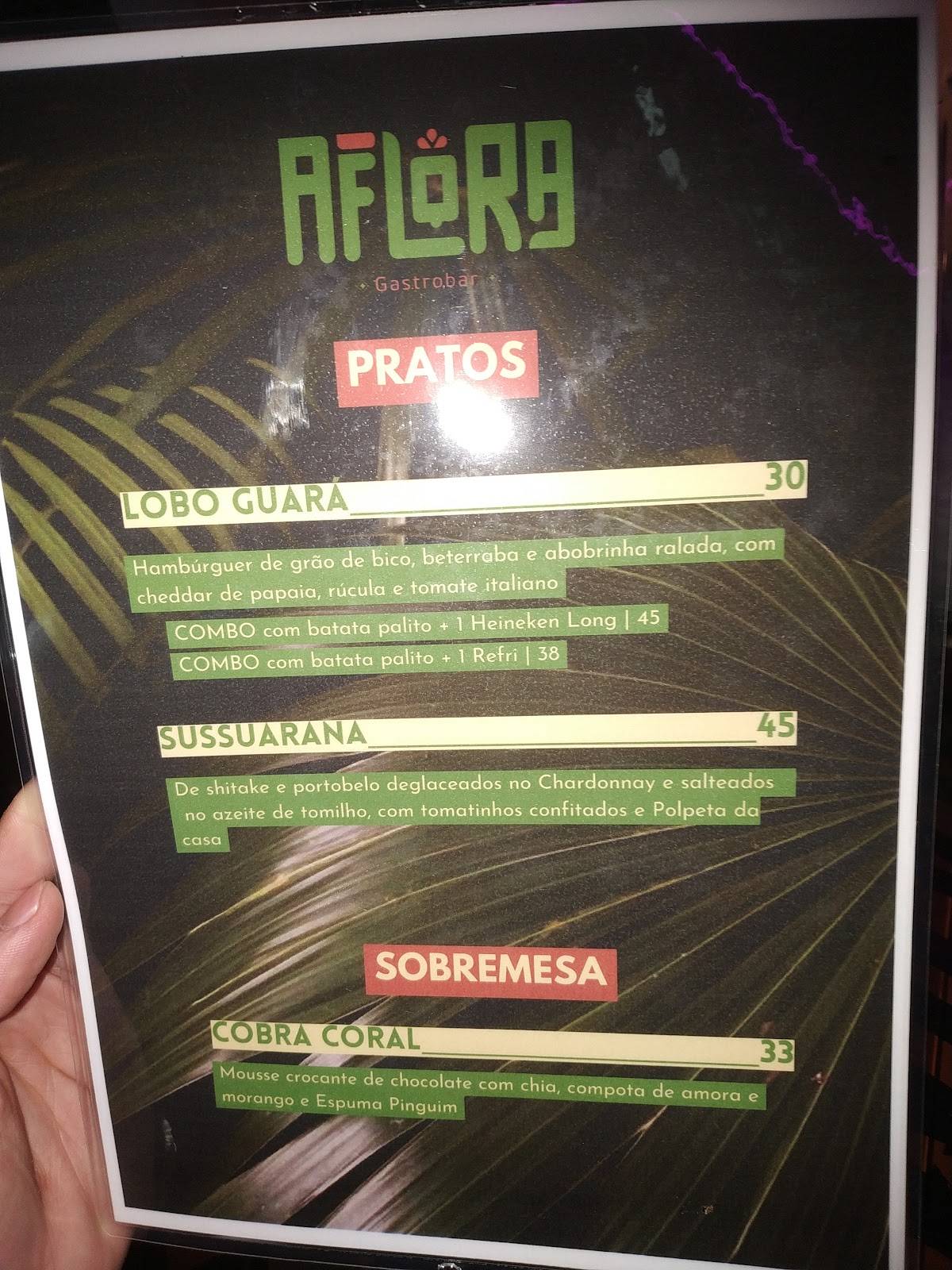 Menu at Aflora Gastrobar, Brasília