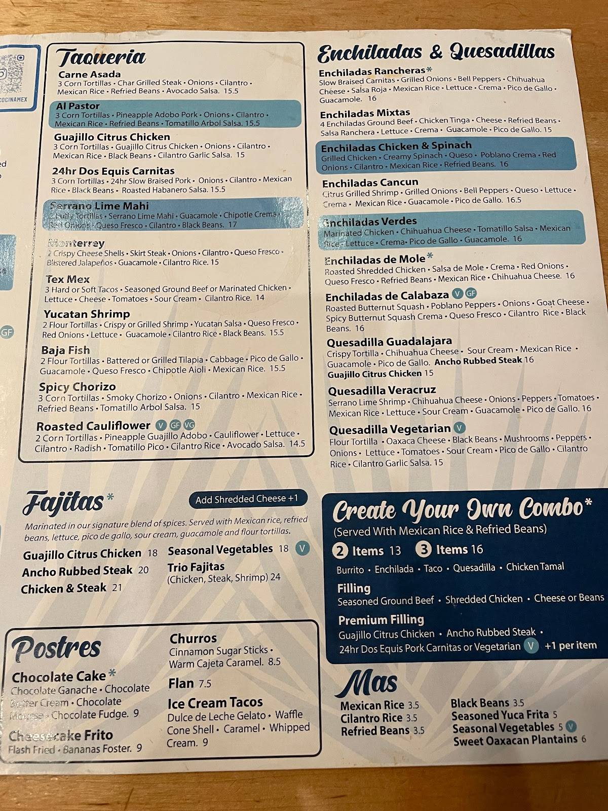 Menu at Agave Azul Kirkman restaurant, Orlando