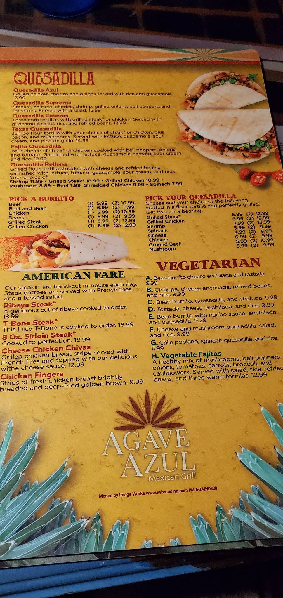 Menu at Agave Azul Mexican Restaurant, Attica