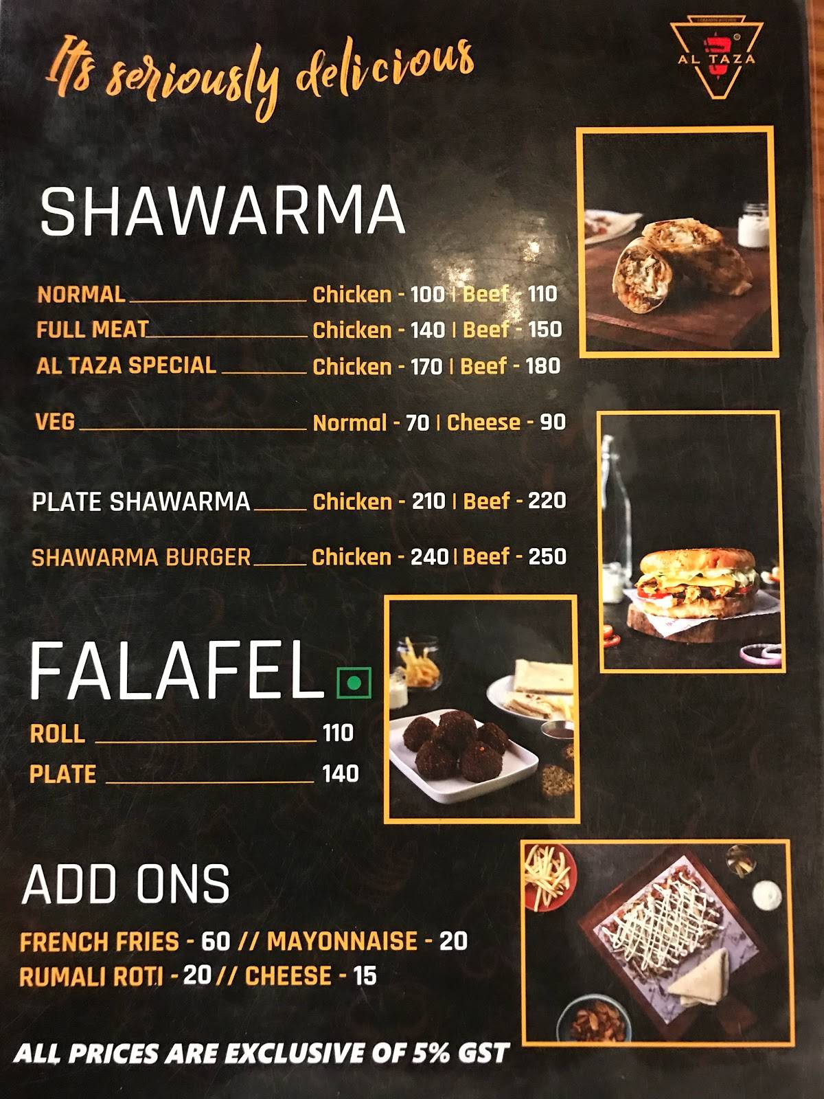 Menu at Al Taza - Kozhikode, Kozhikode