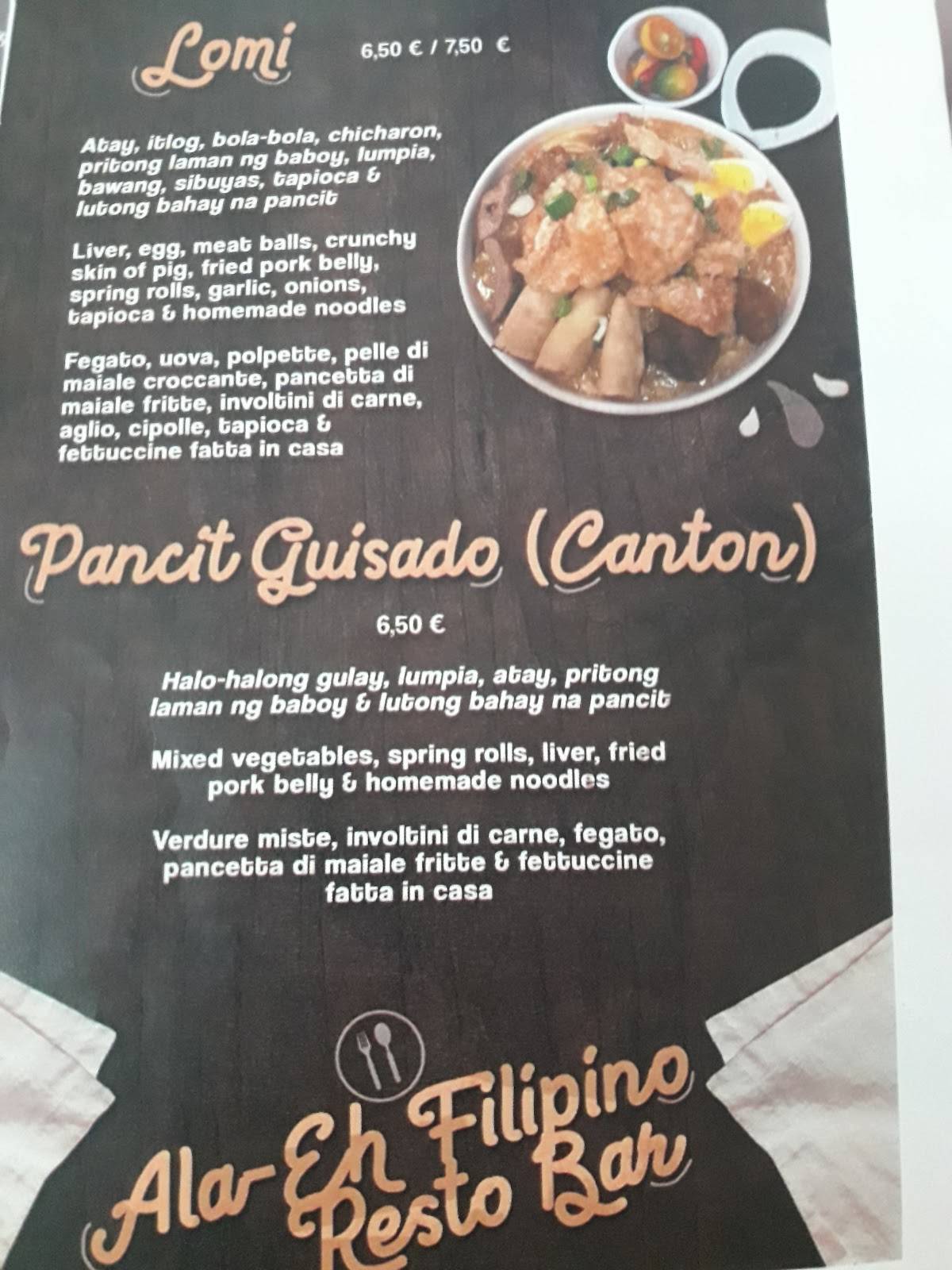 Speisekarte von Ala-eh filipino resto-bar, ROM