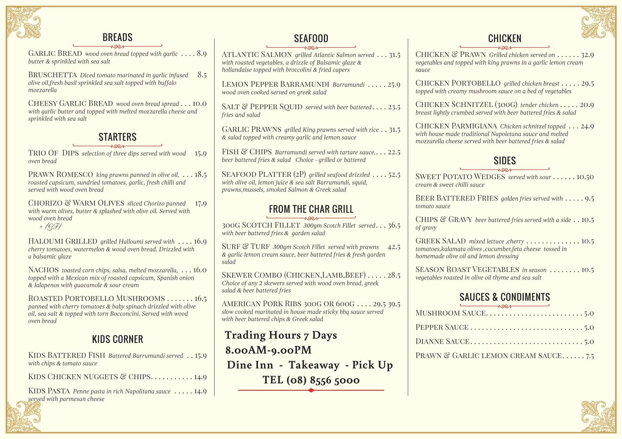 Menu at Breeze Cafe & Bar, Aldinga Beach