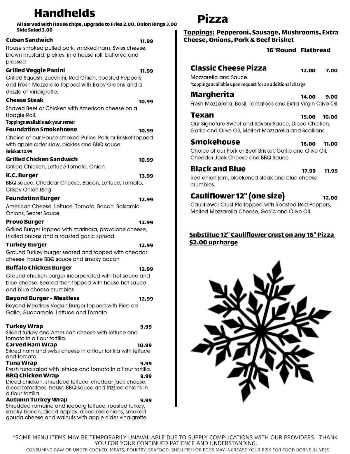 Menu at Foundation Tavern pub & bar, Wescosville