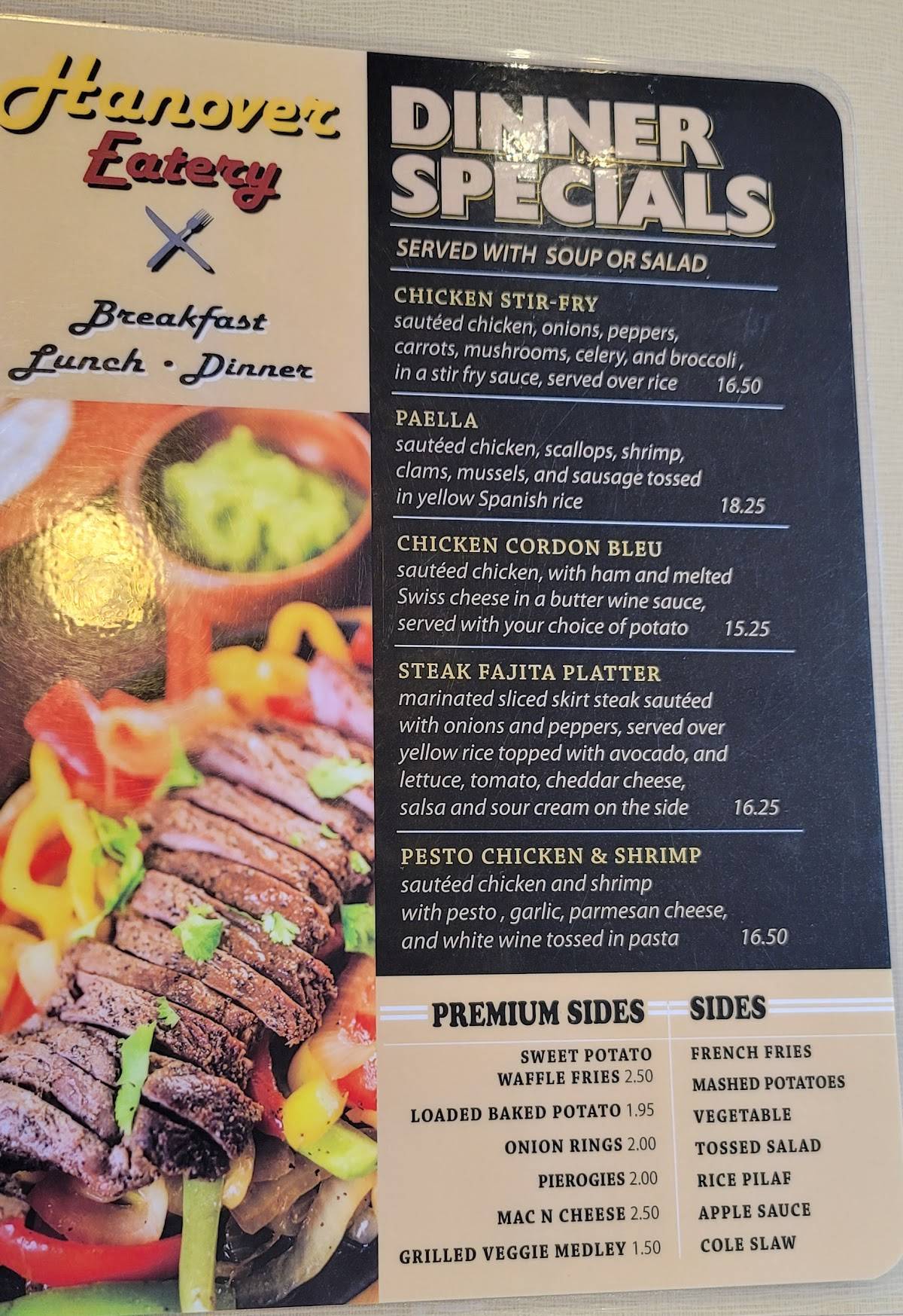 Menu at Hanover Eatery restaurant, Bethlehem
