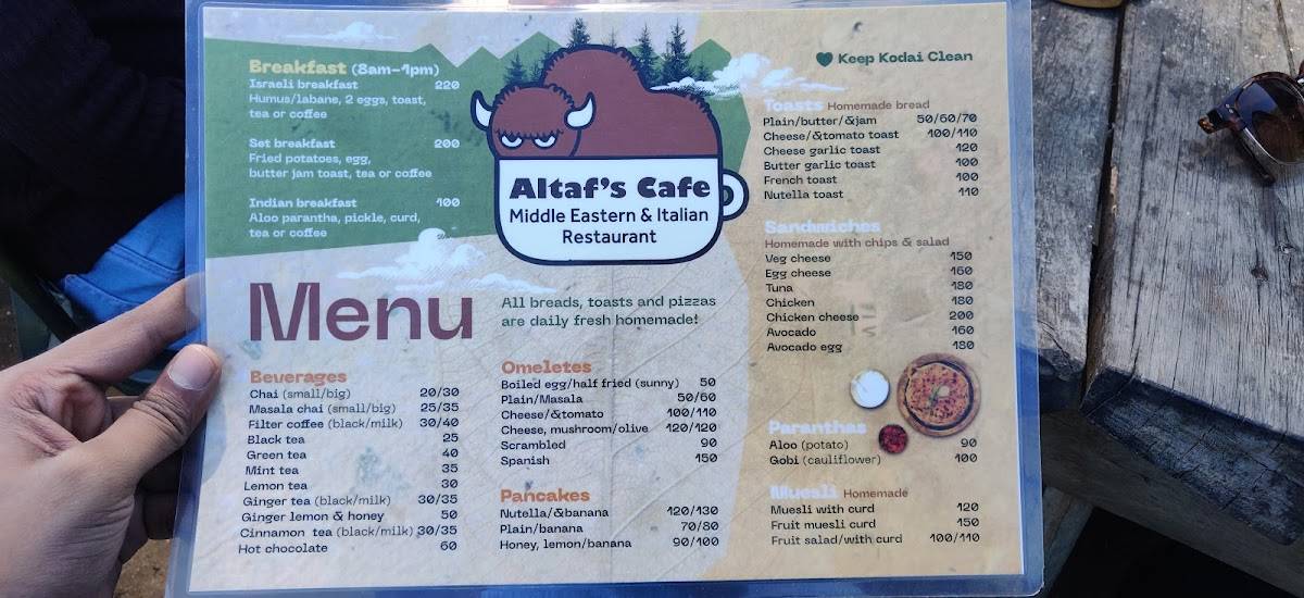 Menu at Altaf's Cafe, Kodaikanal