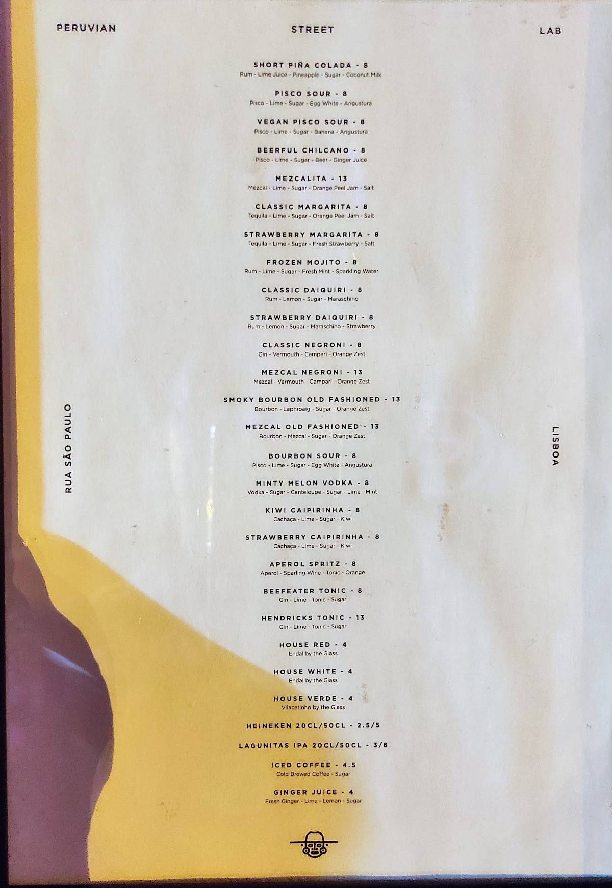 Menu at Amaru - Peruvian Street Lab restaurant, Lisbon