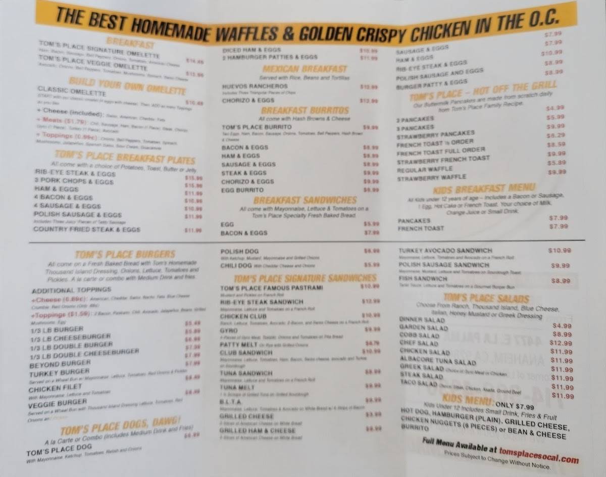 Menu at Perry's Place restaurant, Anaheim, E La Palma Ave
