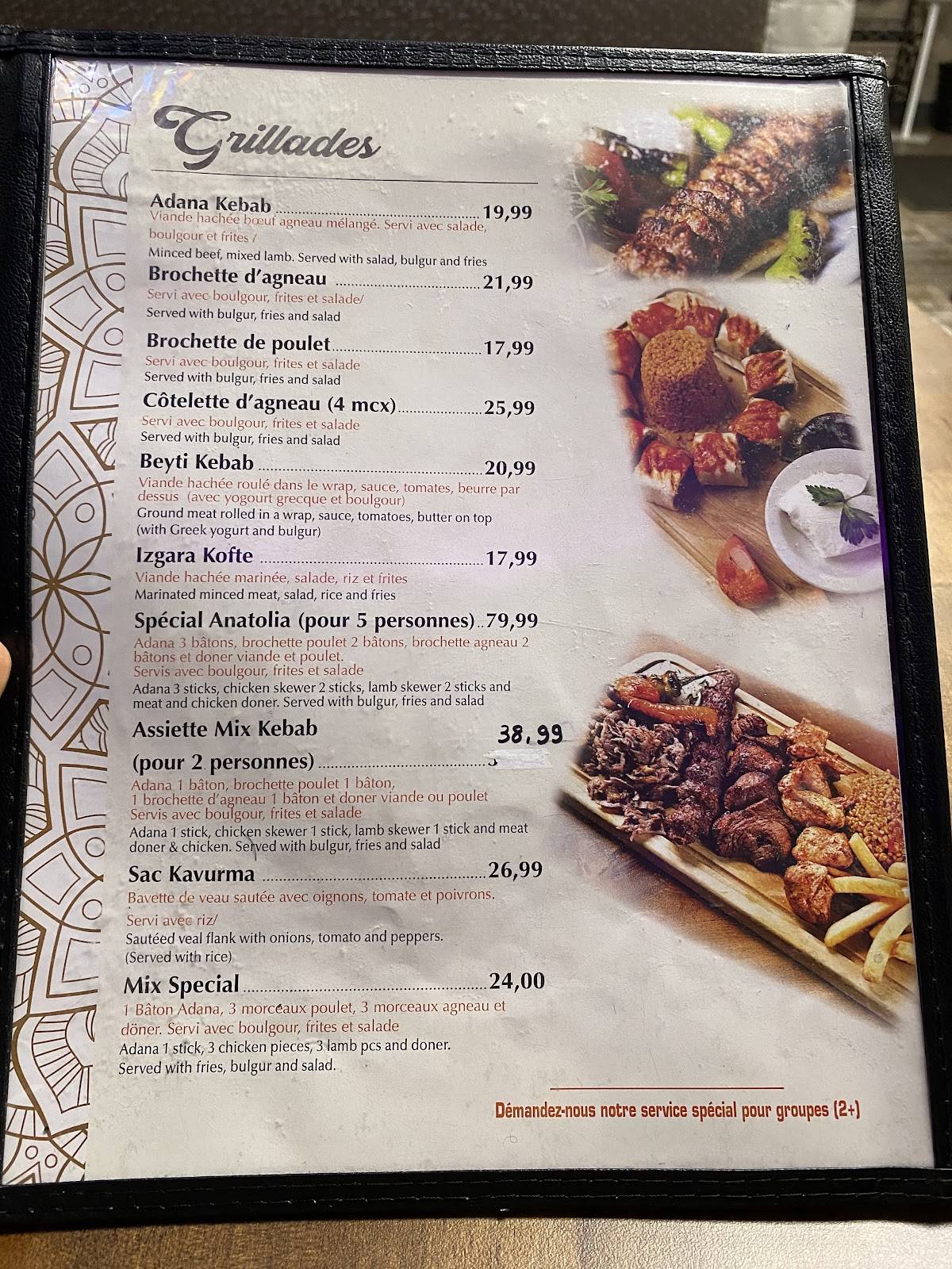 Menu au Anatolia Restaurant, Laval