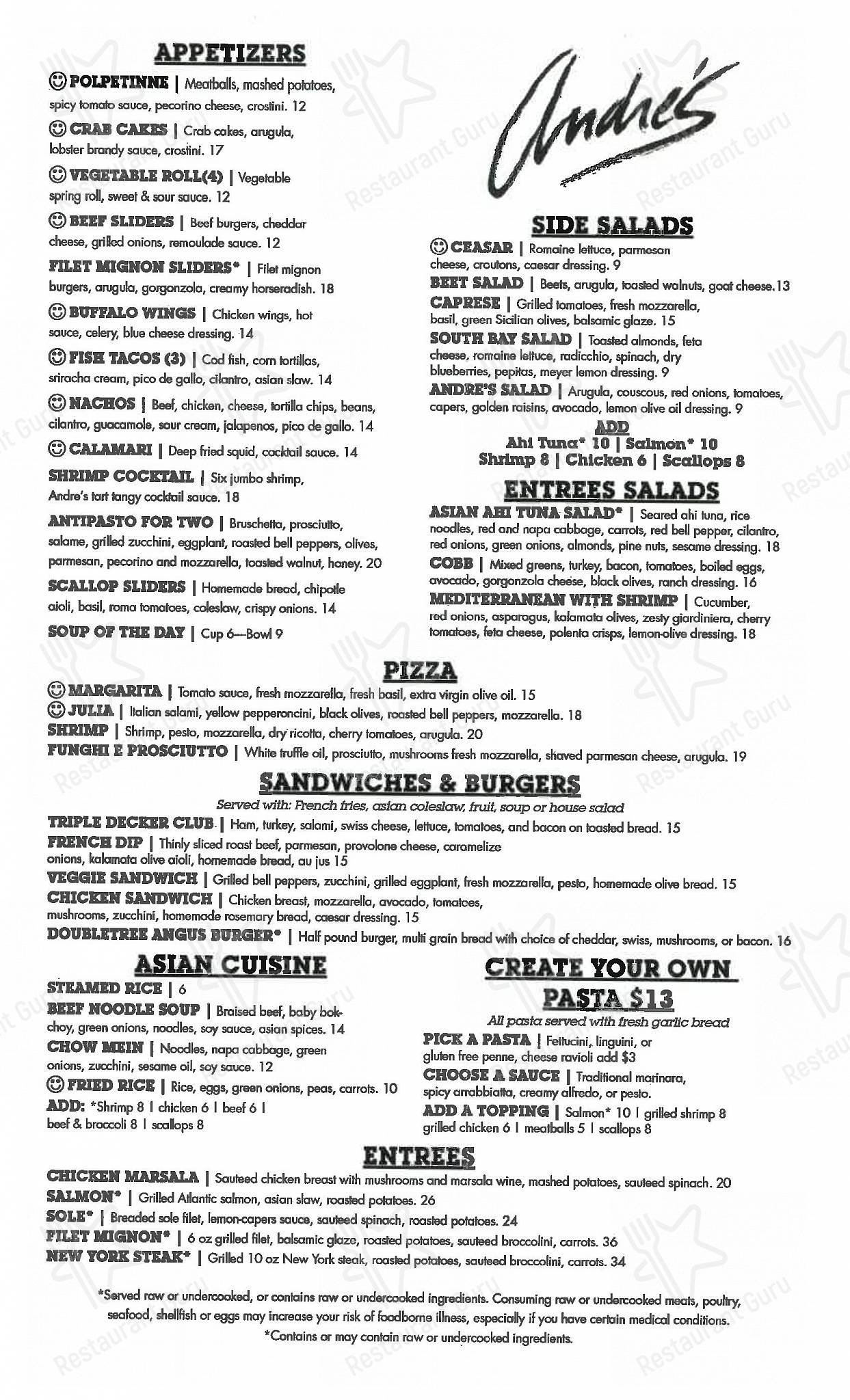 Menu at Andre's restaurant, Torrance