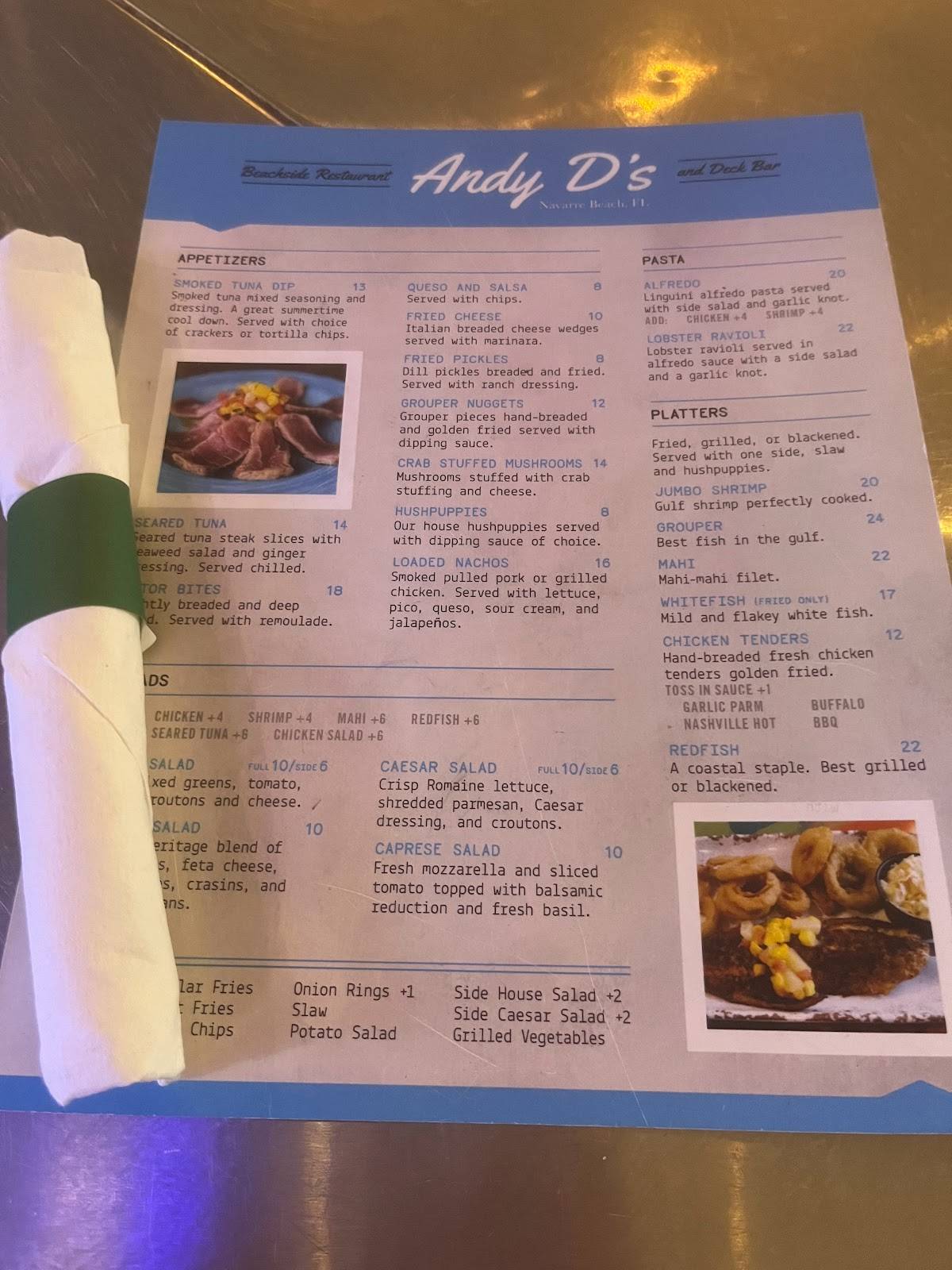 Menu at Andy D's Beachside Restaurant & Deck Bar, Navarre