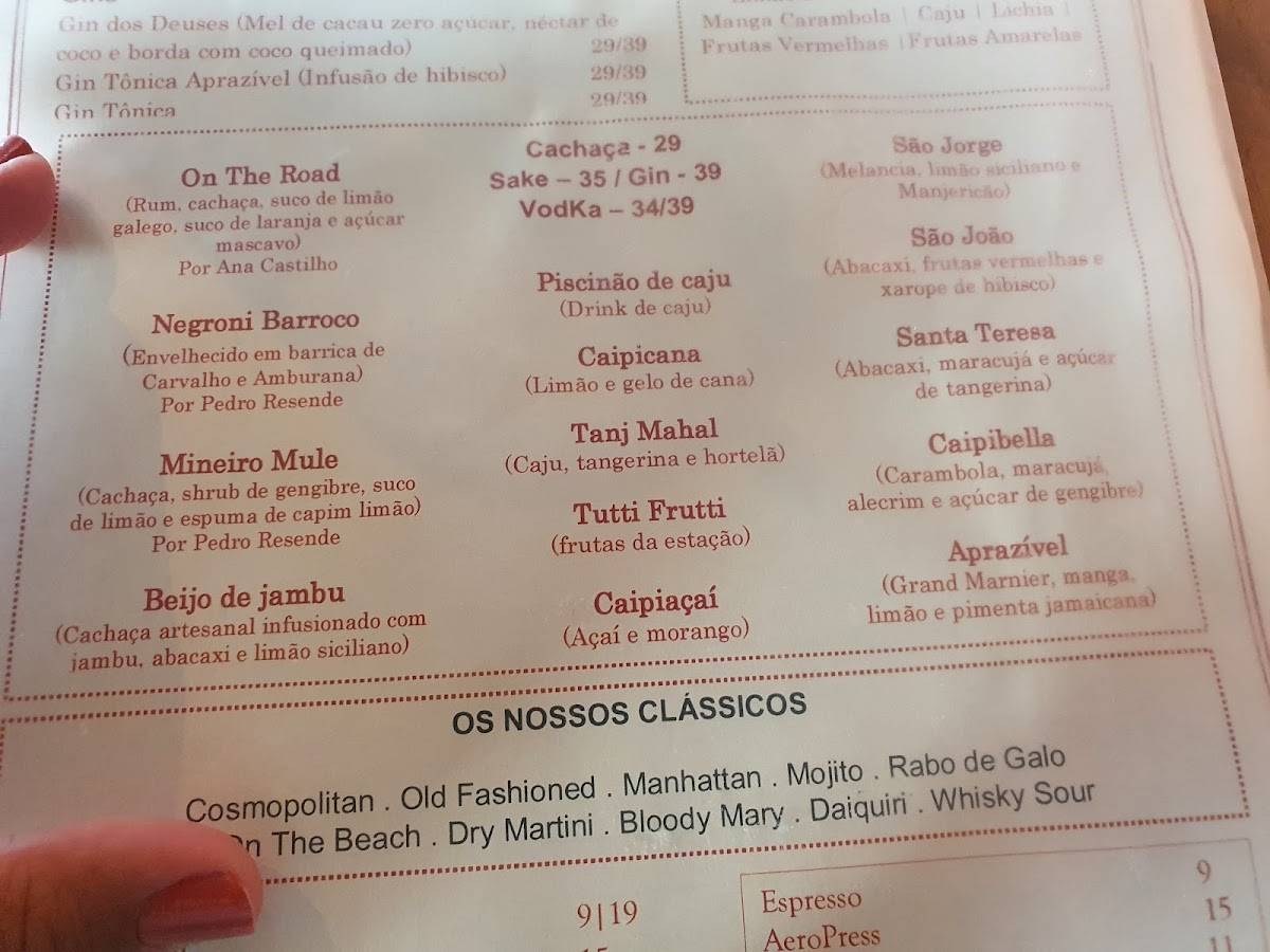 Menu em Aprazível restaurante, Rio de Janeiro