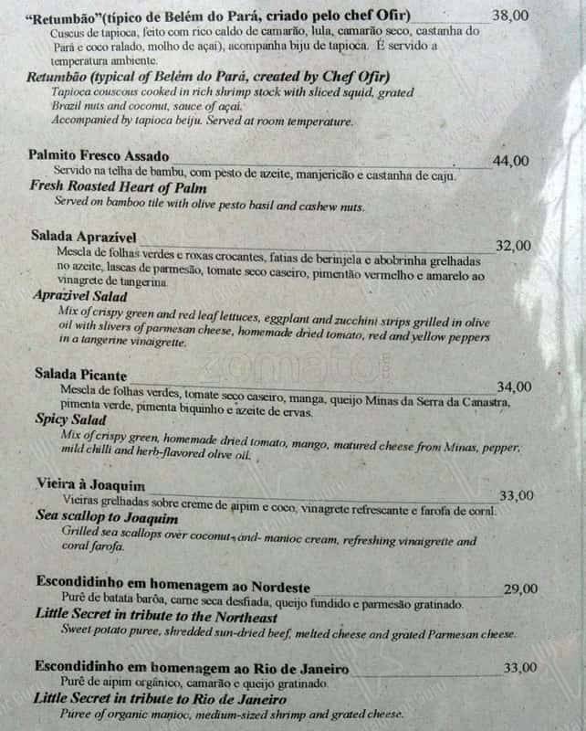 Menu em Aprazível restaurante, Rio de Janeiro