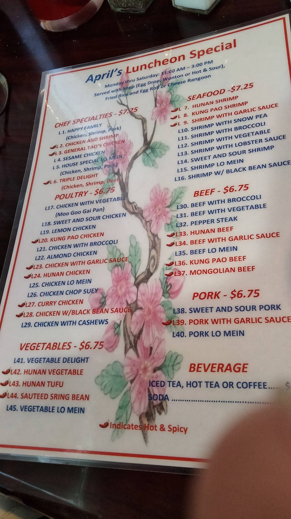Menu at April's Chinese Restaurant, San Antonio