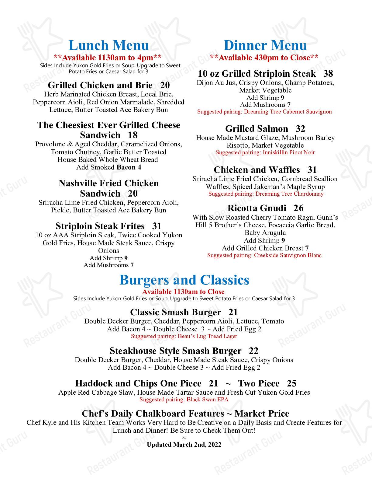 Menu at Arden Park Hotel restaurant, Stratford