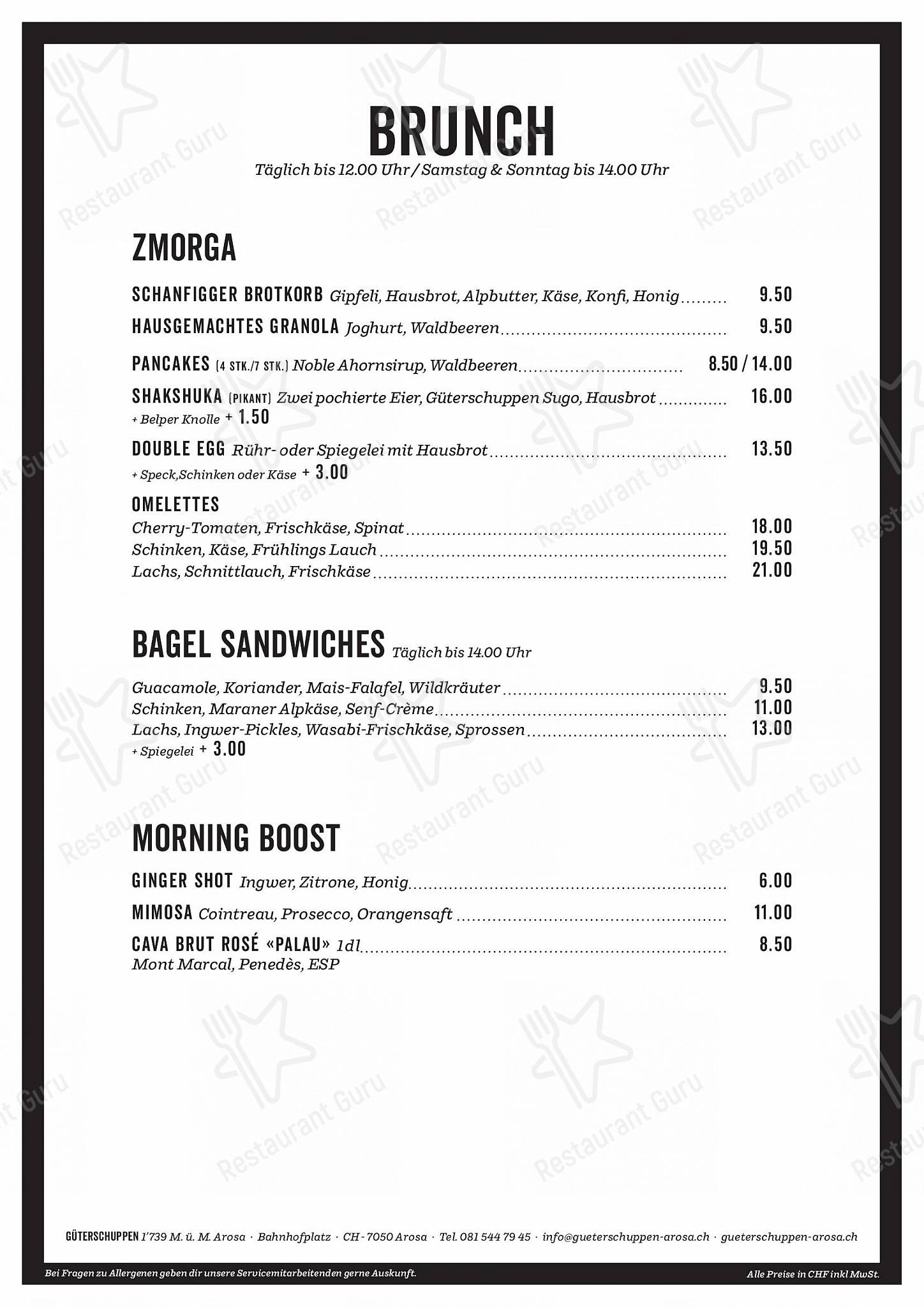 Speisekarte von Güterschuppen Arosa, Arosa