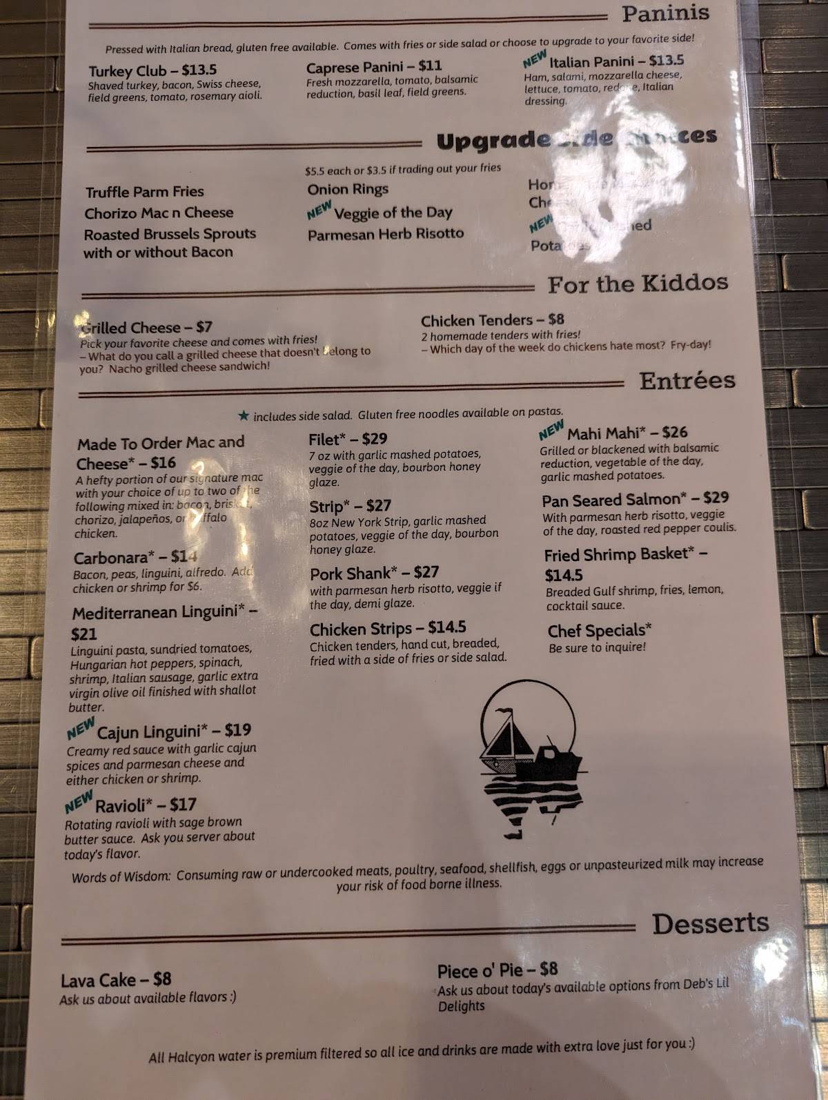Menu at Harbor Halcyon restaurant, Ashtabula