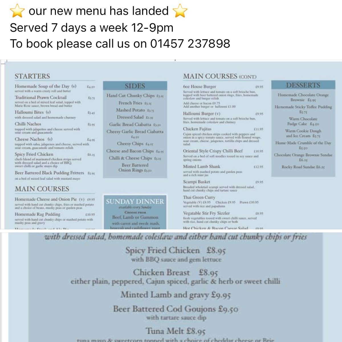 Menu at Dysarts Arms, Mossley pub & bar, Ashton-under-Lyne