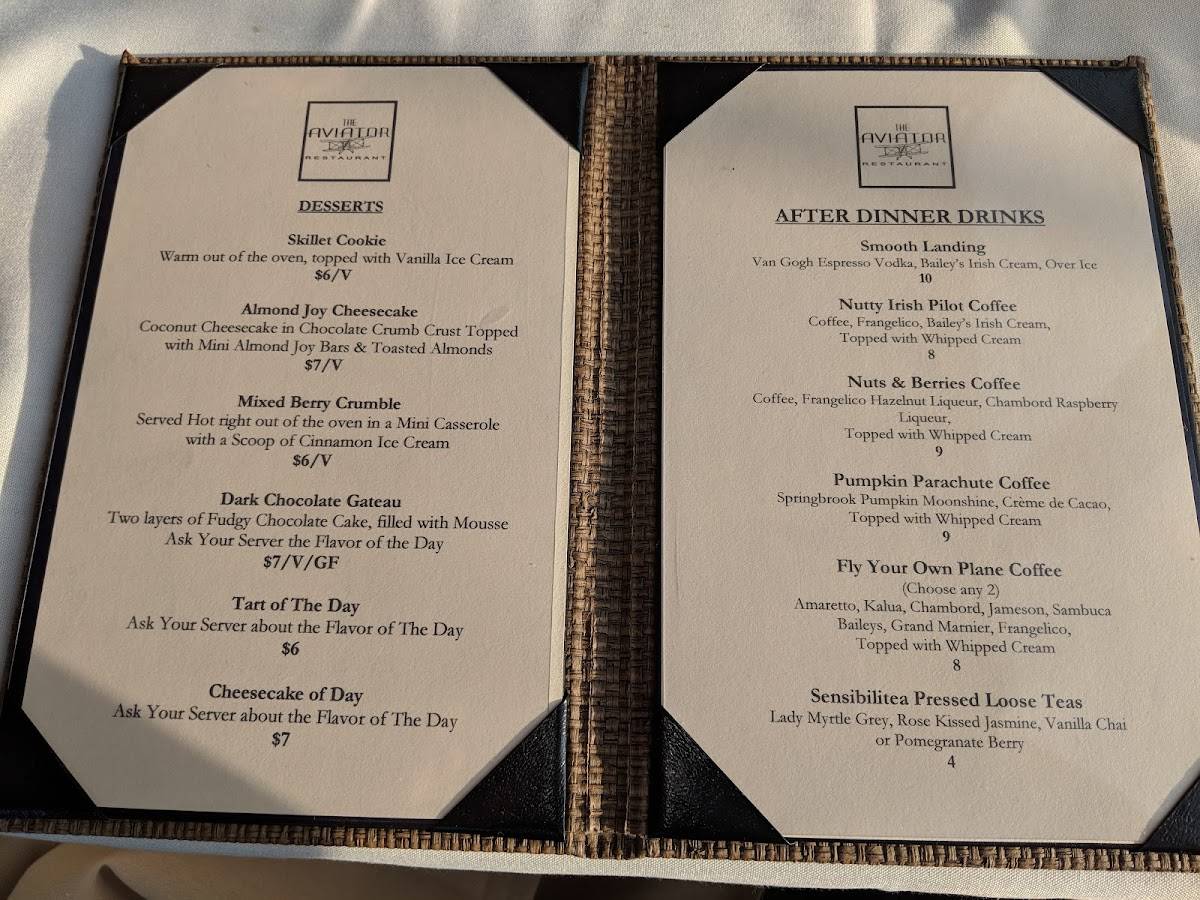 Menu at Aviator Restaurant, Queensbury