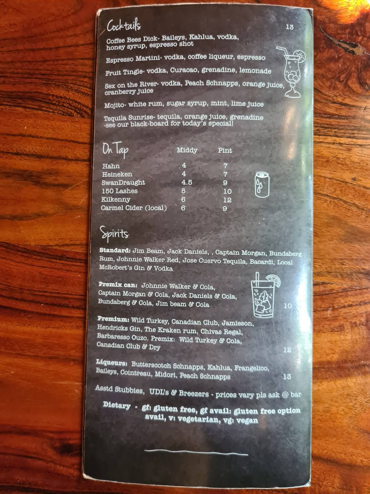 Menu at Avocados Bar & Café, Kelmscott