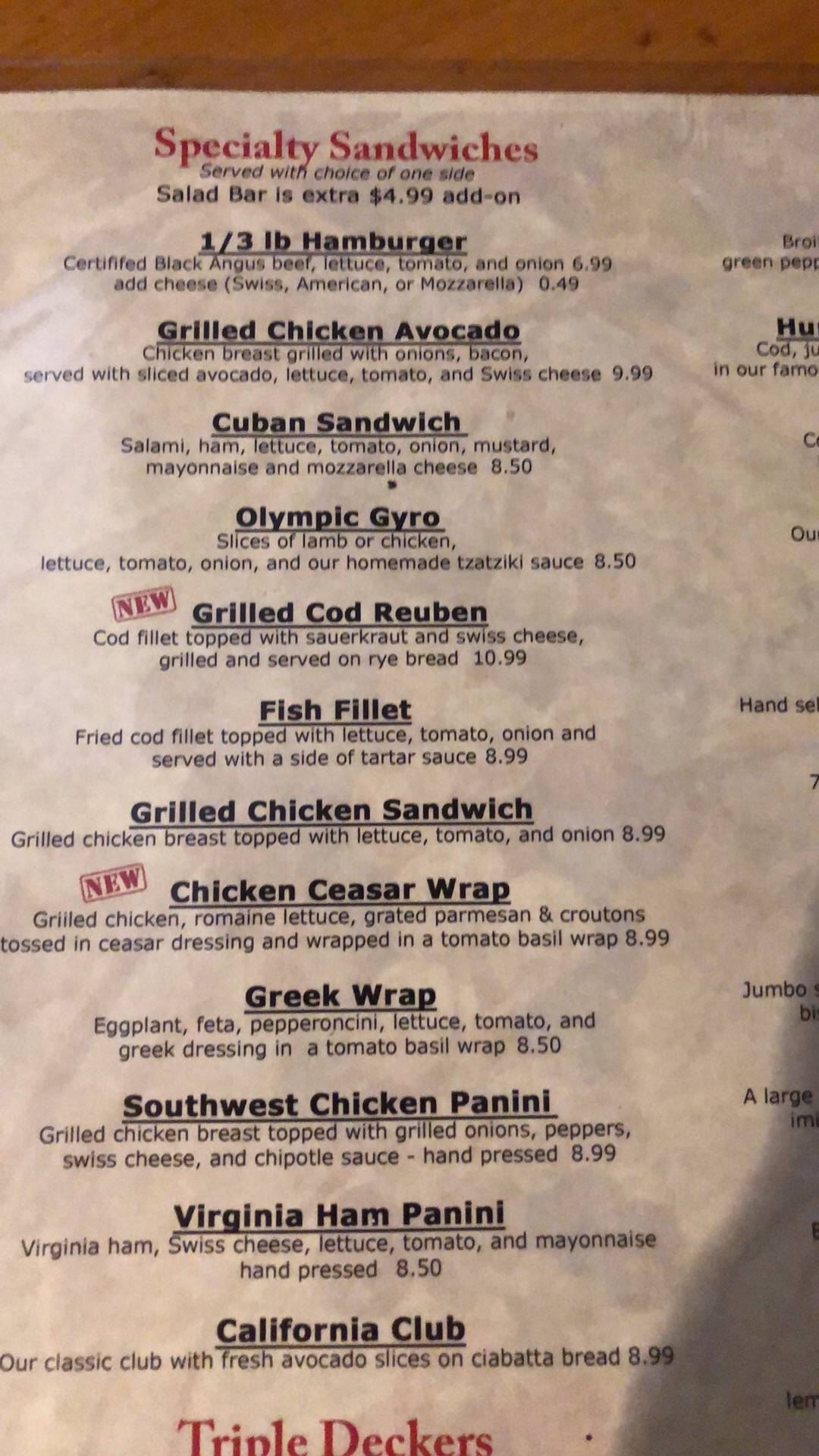 Menu at Olympic Restaurant, Avon Park