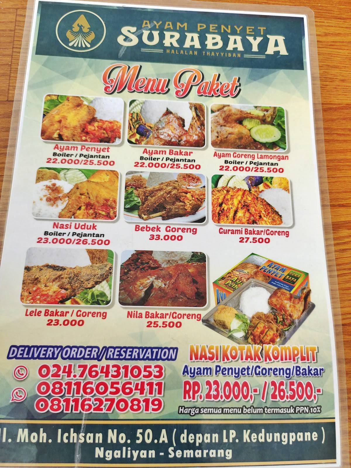 Menu at Ayam Penyet Surabaya Ngaliyan restaurant, Semarang, X8MQ+6F9