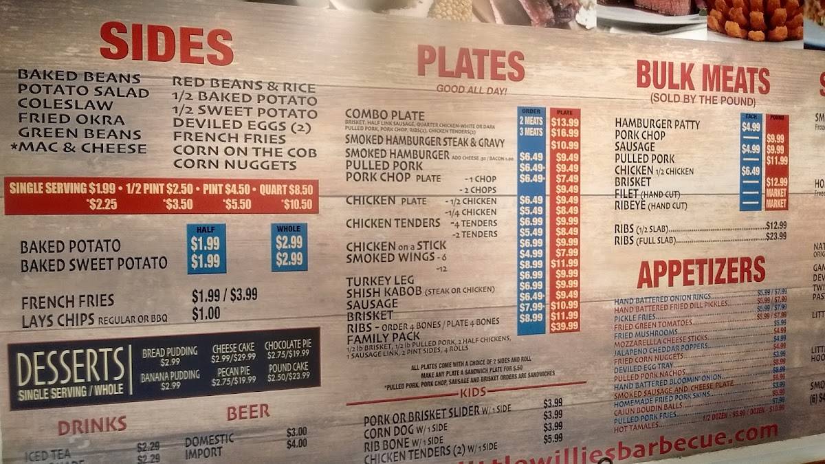 Menu at Little Willie's BBQ Pearl, Pearl