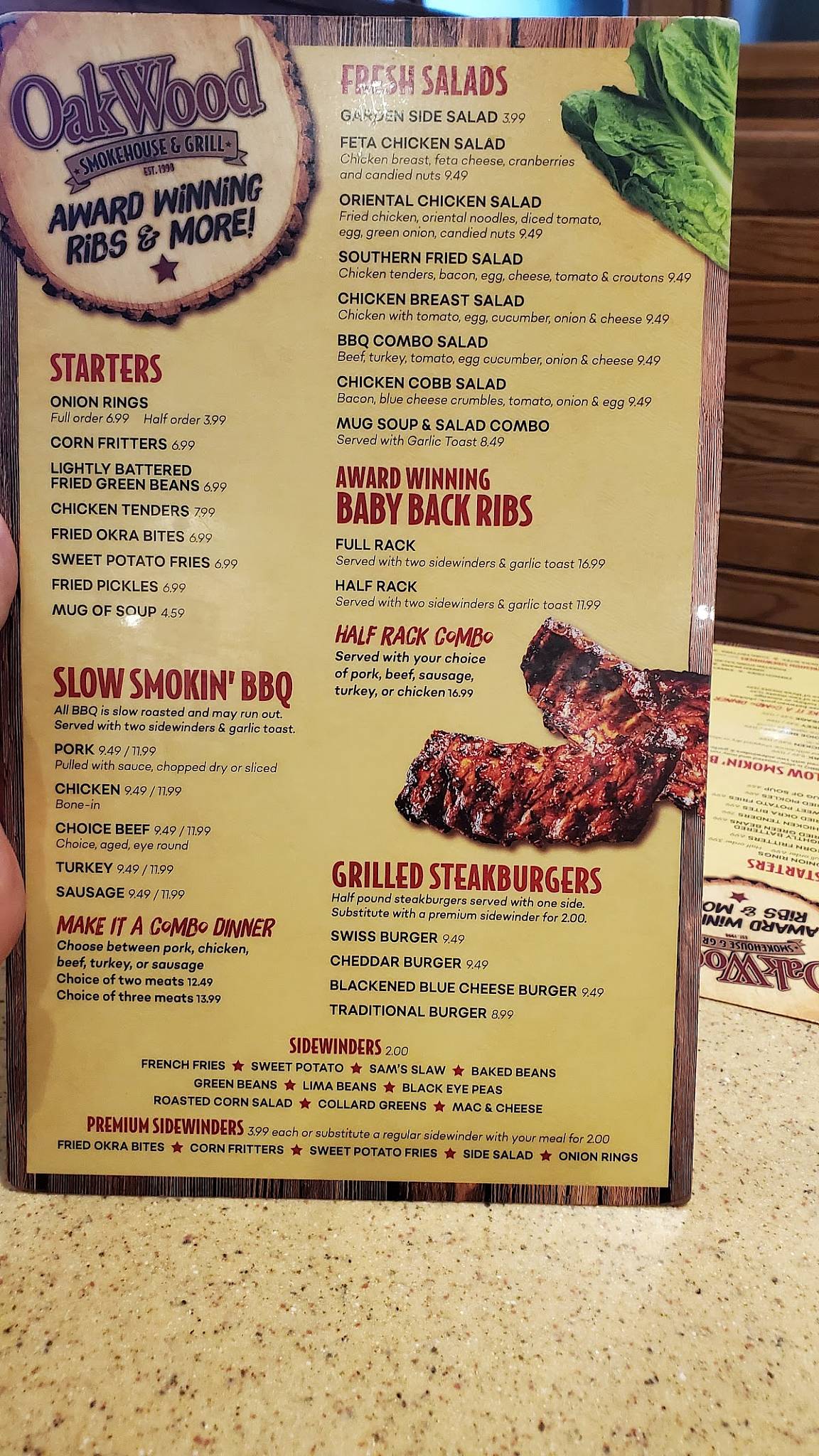 Menu at Oakwood Smokehouse steakhouse, Lady Lake