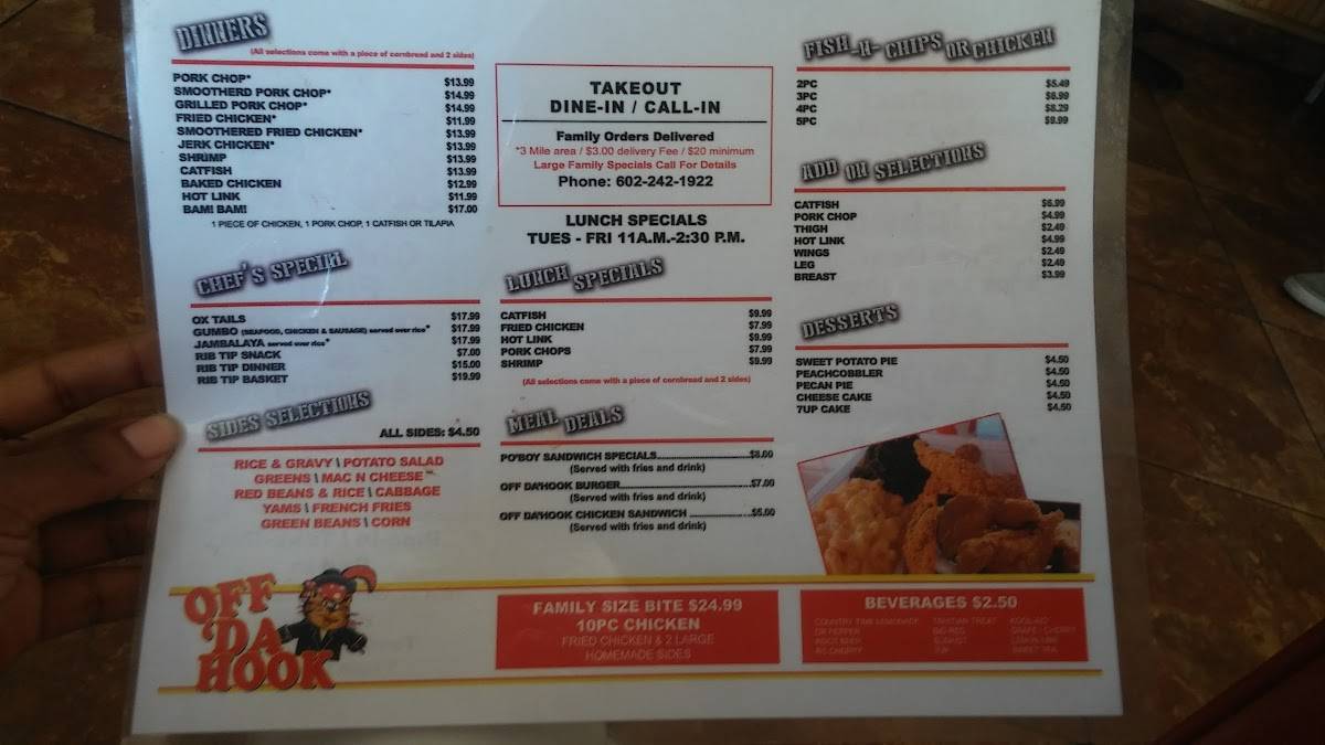 Menu at Stacy's off Da Hook Soulfood & BBQ, Phoenix, W Glendale Ave
