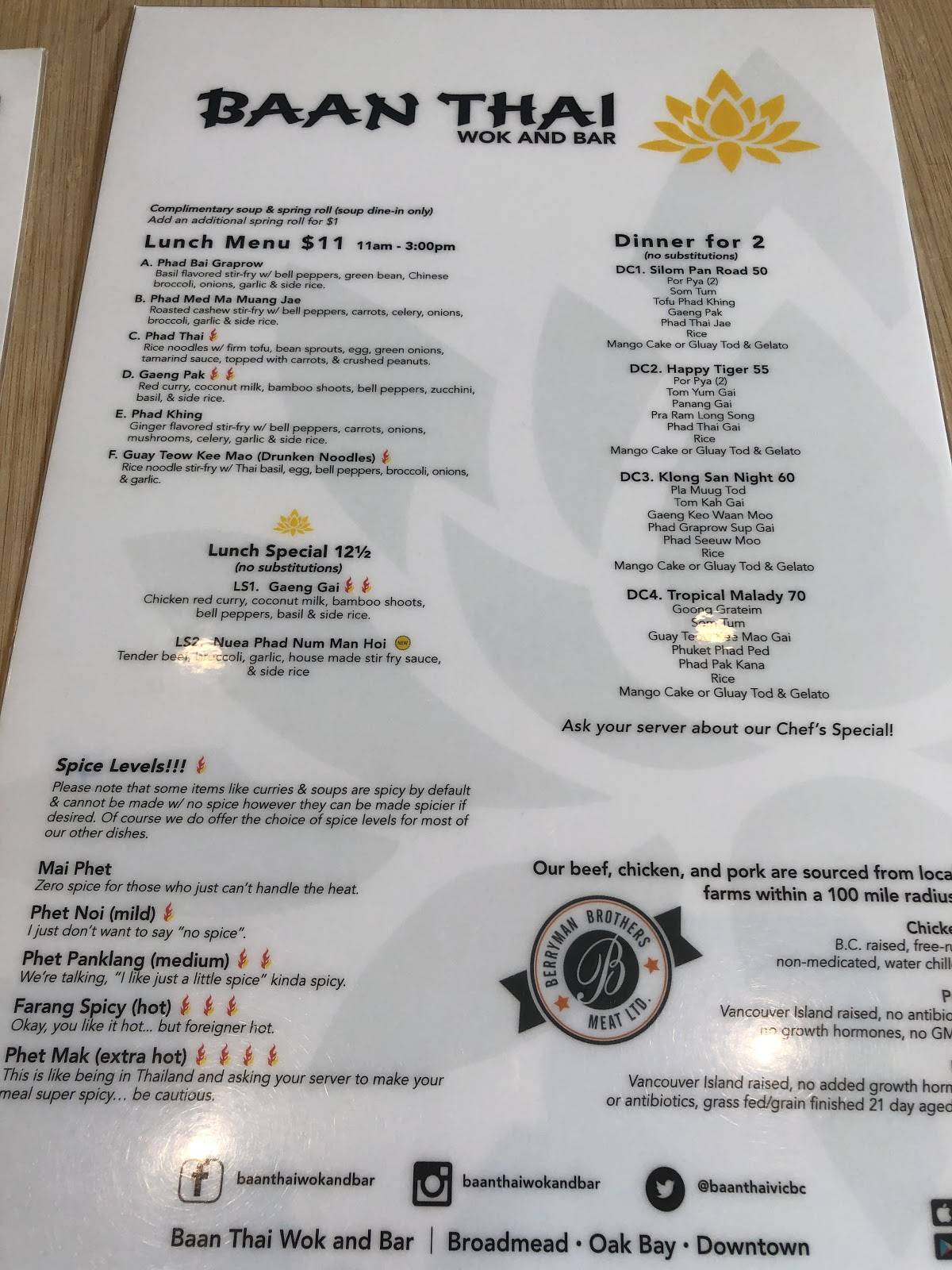 Menu at Baan Thai Wok & Bar, View Royal