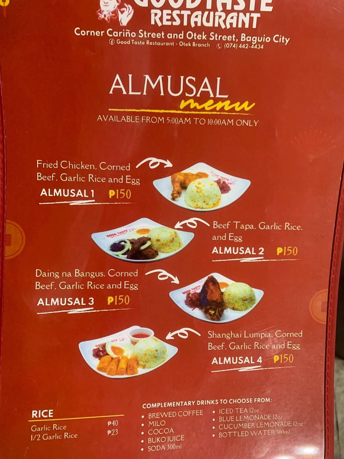 Menu at GOODTASTE RESTAURANT, Baguio, Otek St