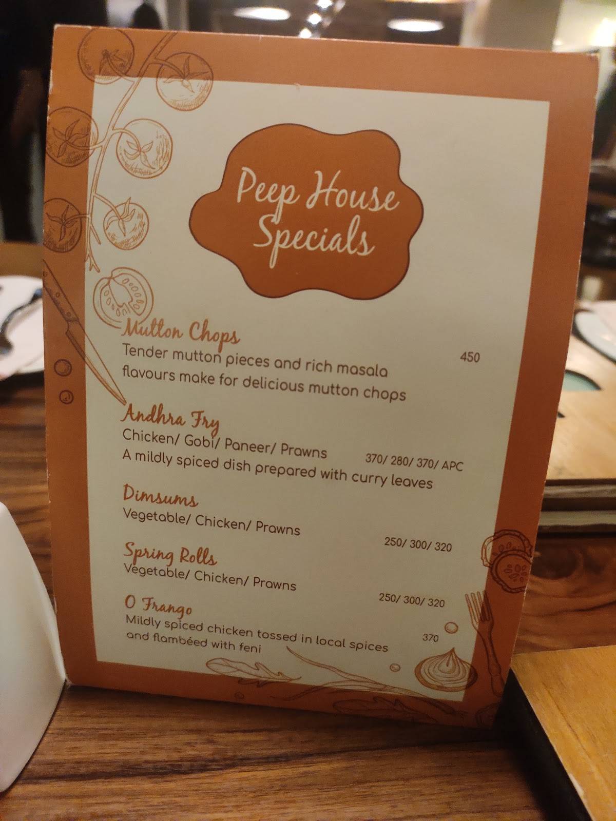 Menu at Peep Kitchen, Bambolim, Risara Luxury