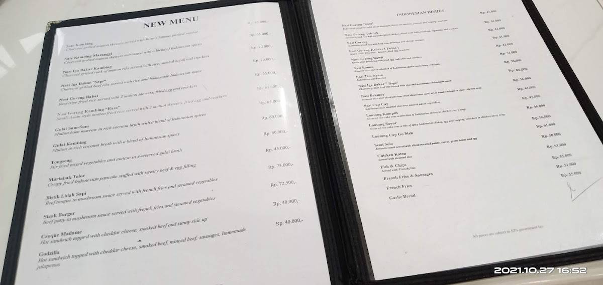 Menu at Rasa Bakery & Cafe, Bandung, Jl. Tamblong No.15