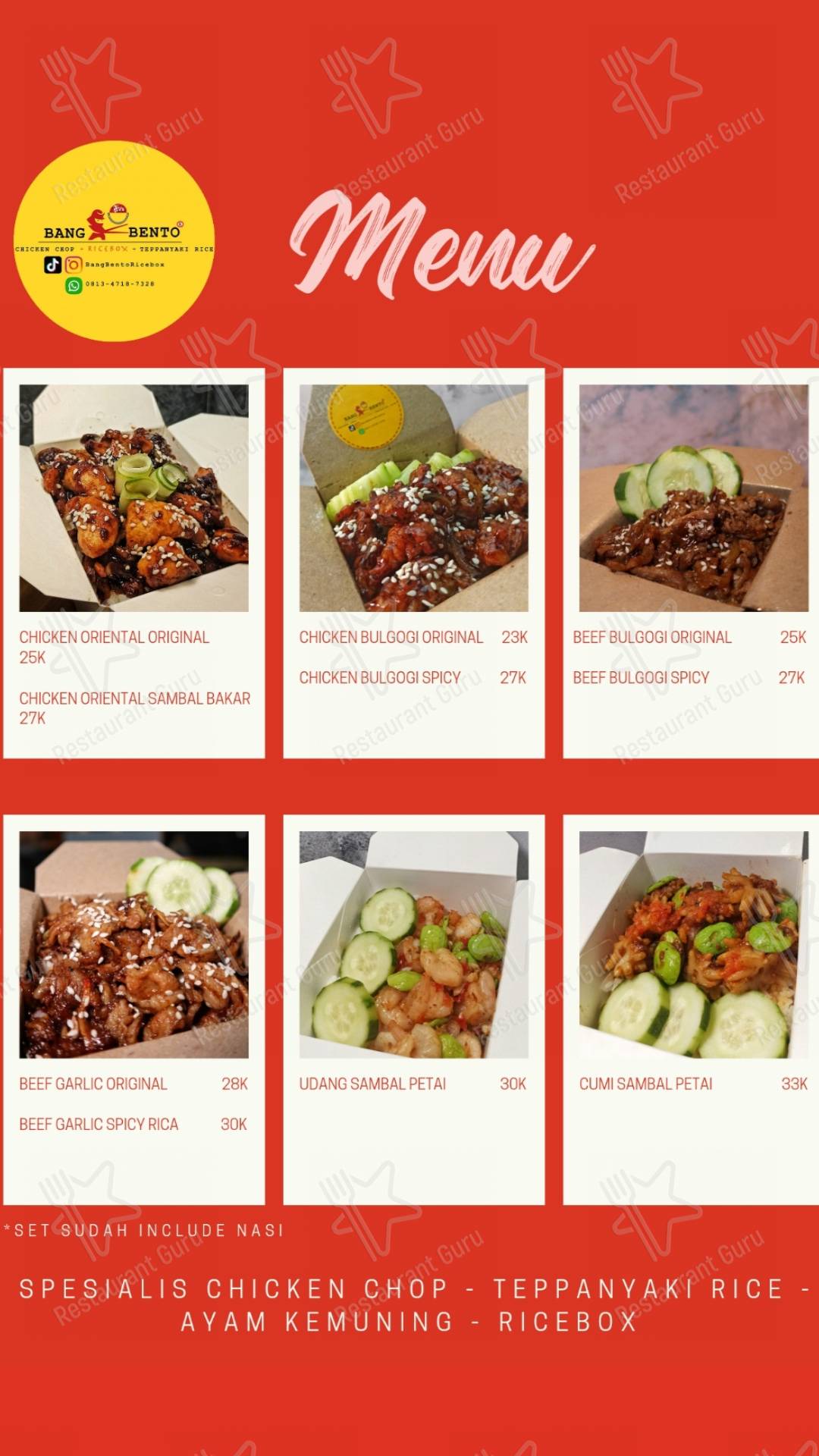 Menu at Bang Bento restaurant, Singkawang