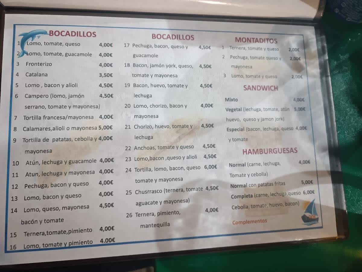 Menu at Bar Restaurante El Delfin, Los Alcázares