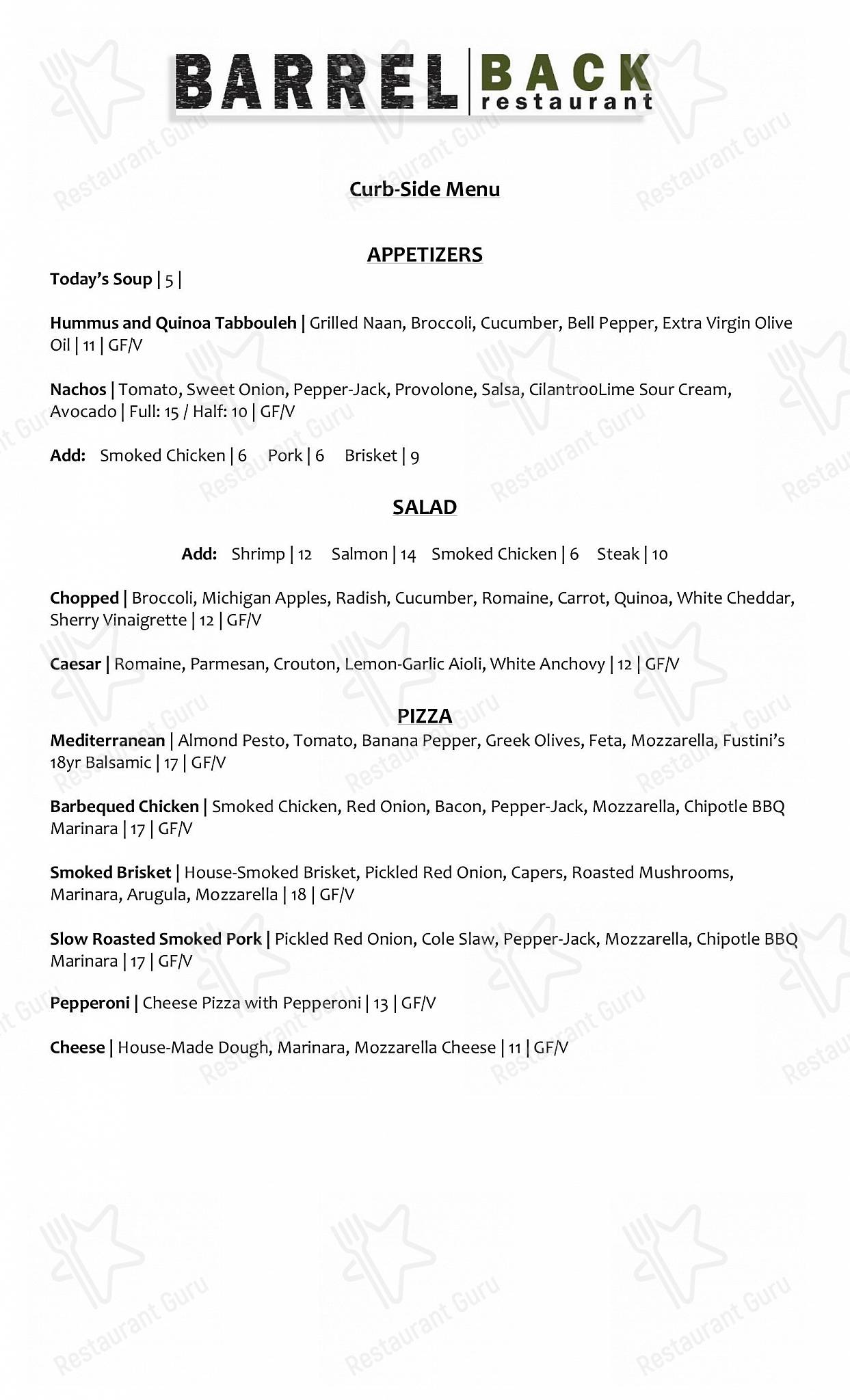 Menu at Barrel Back Restaurant, Walloon Lake