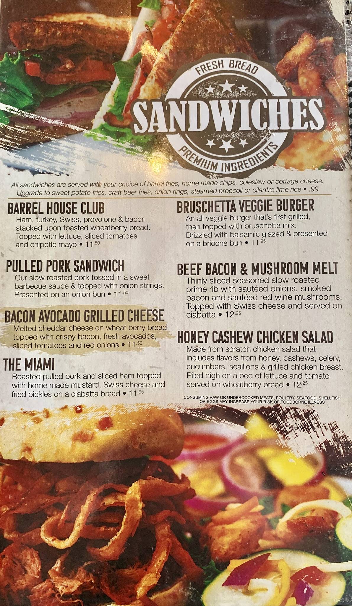 Menu at Barrel House, Dubuque