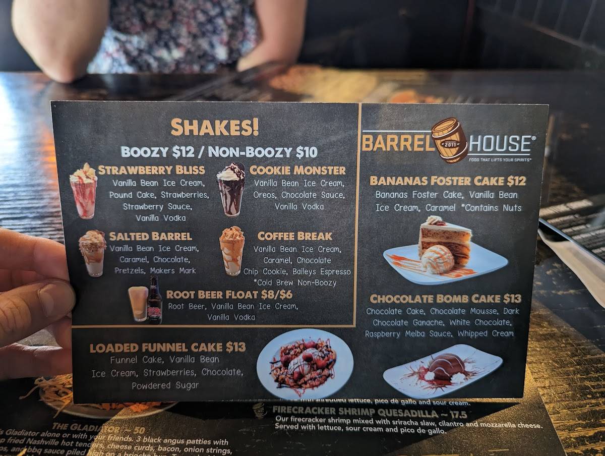 Menu at Barrel House, Dubuque