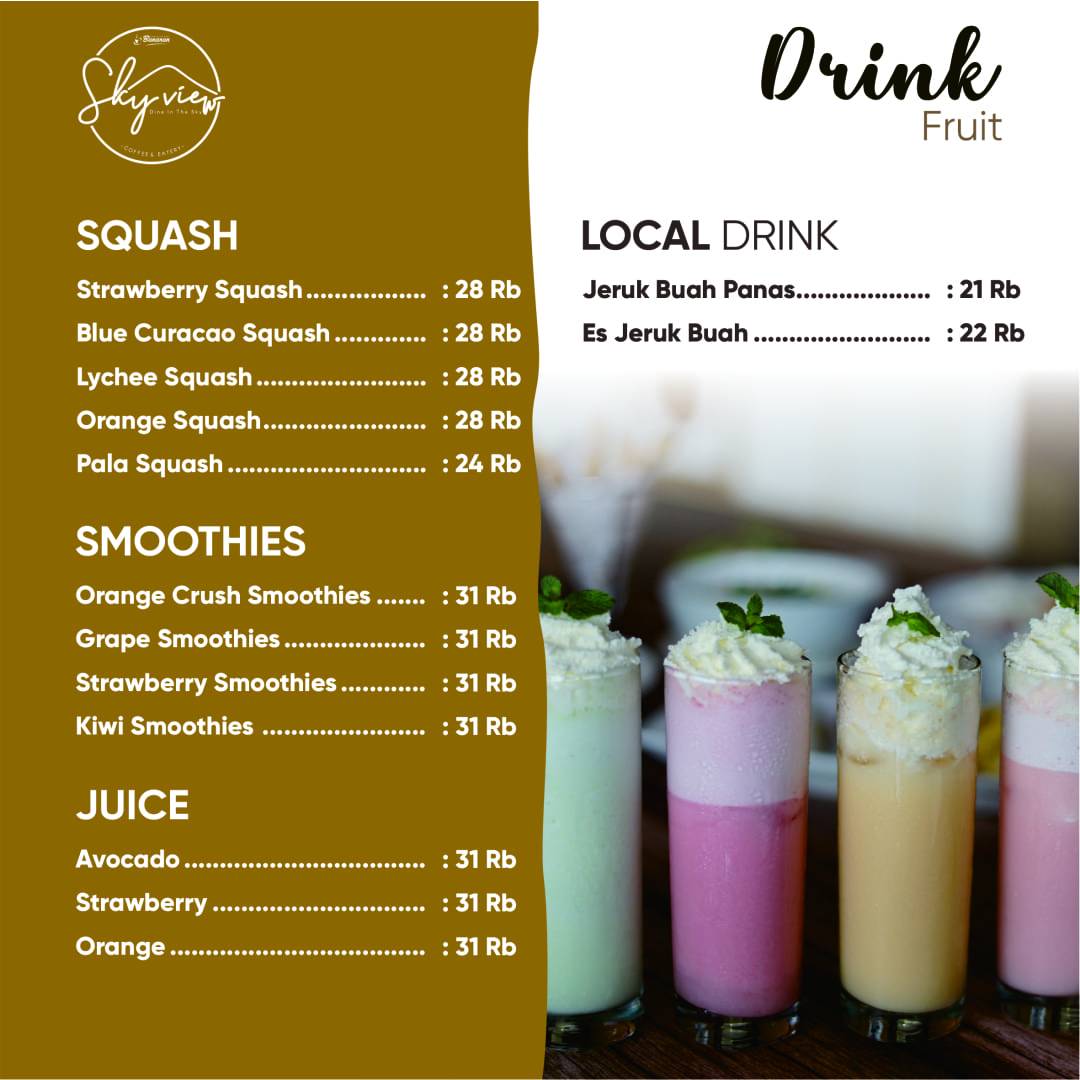 Menu at Banaran Sky View restaurant, Bawen