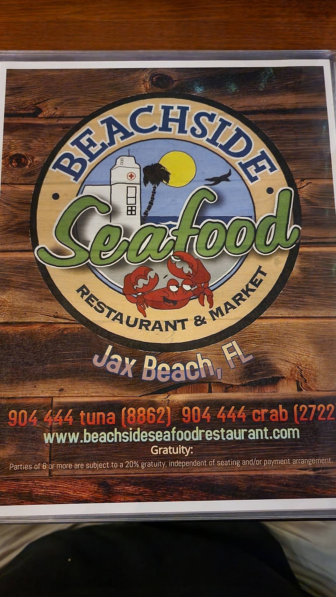 Menu at Beachside Seafood Restaurant & Market, Jacksonville Beach