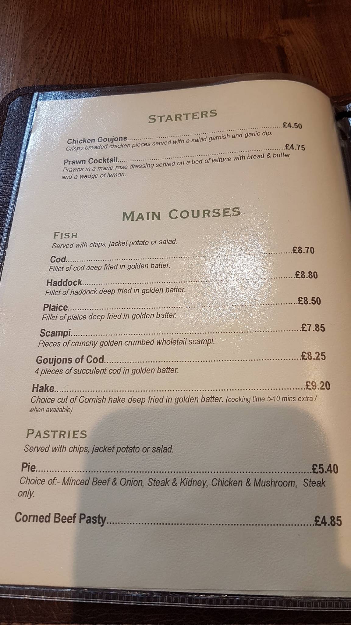 Menu at Beale's Park Fish Restaurant, Porthcawl