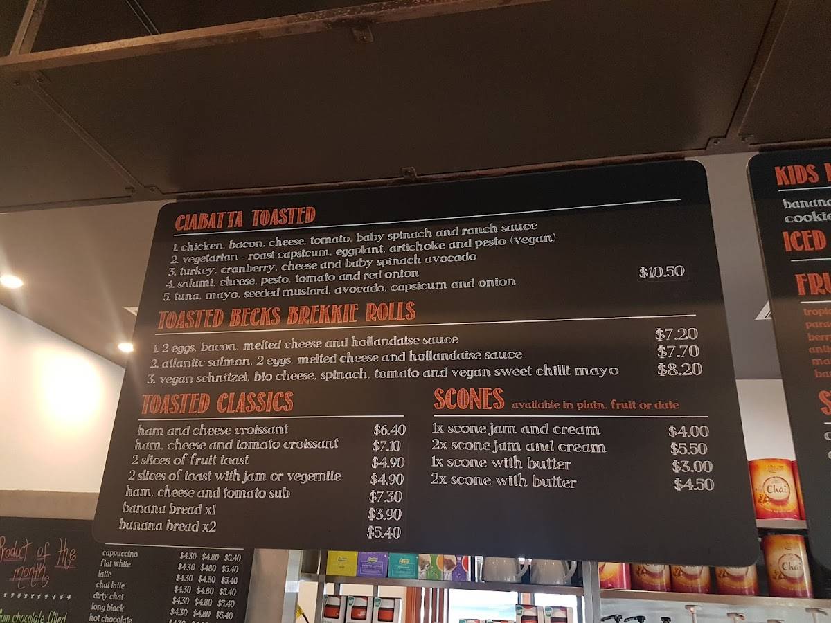 Menu at Beck's Bakehouse cafe, Port Noarlunga