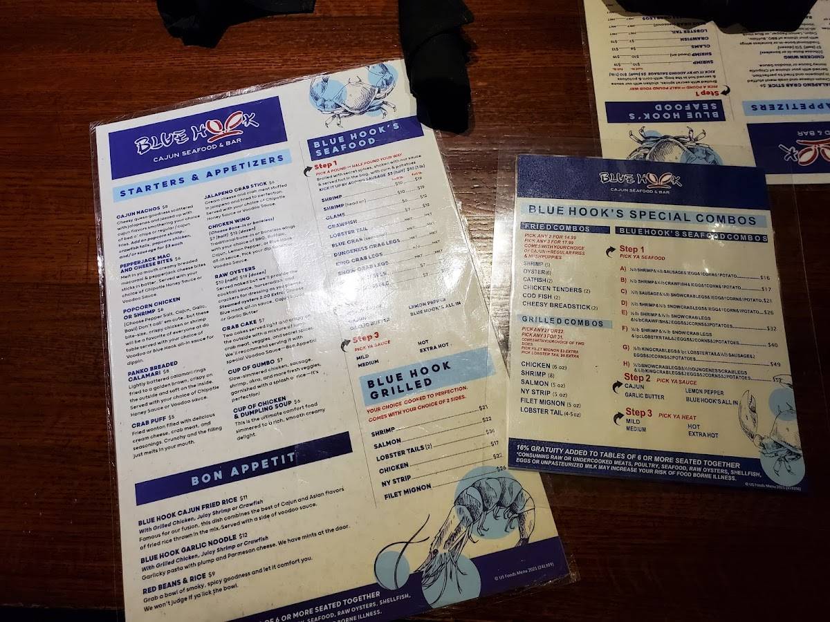Menu at Blue Hook Cajun Seafood & Bar, Wichita