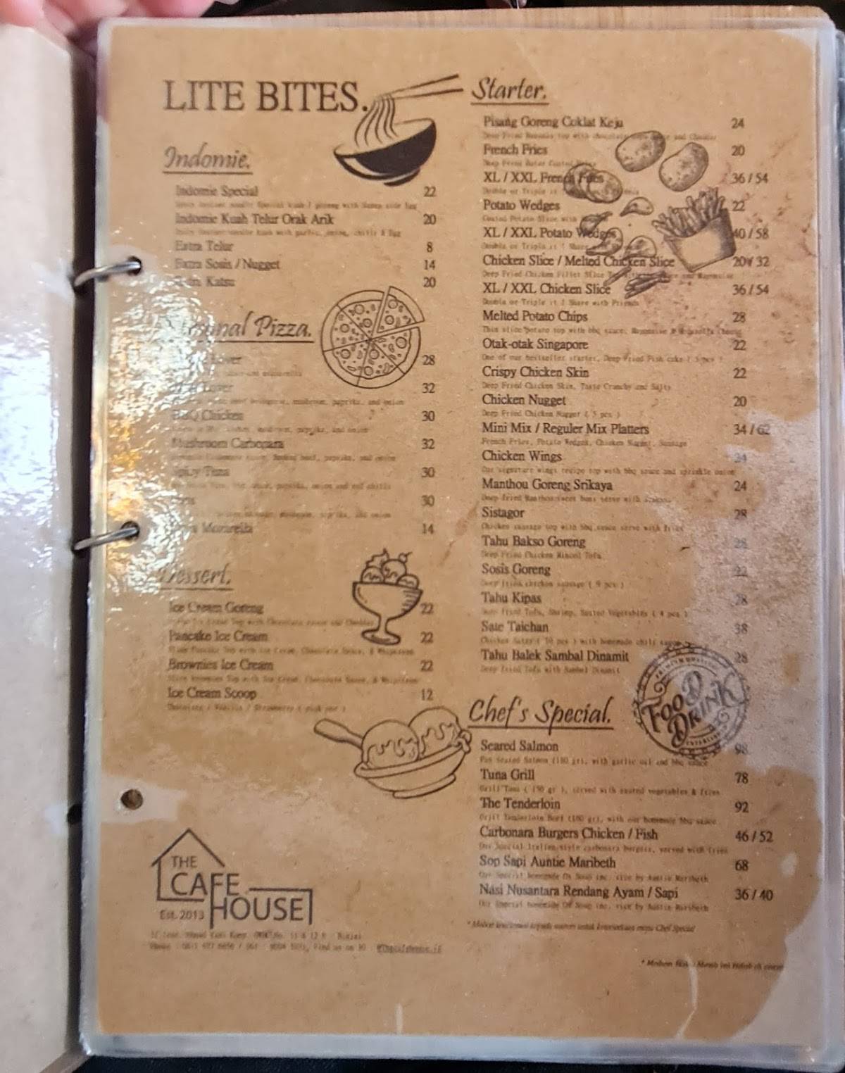 Menu at The Cafe House, Binjai