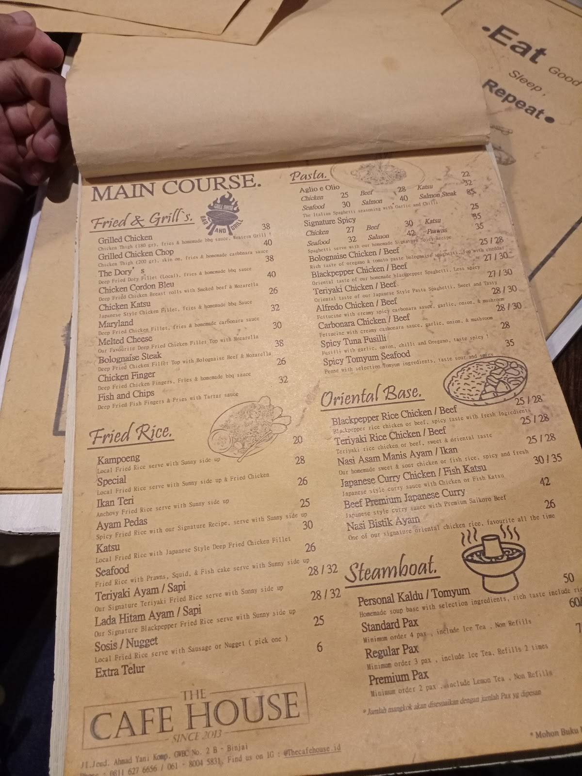 Menu at The Cafe House, Binjai