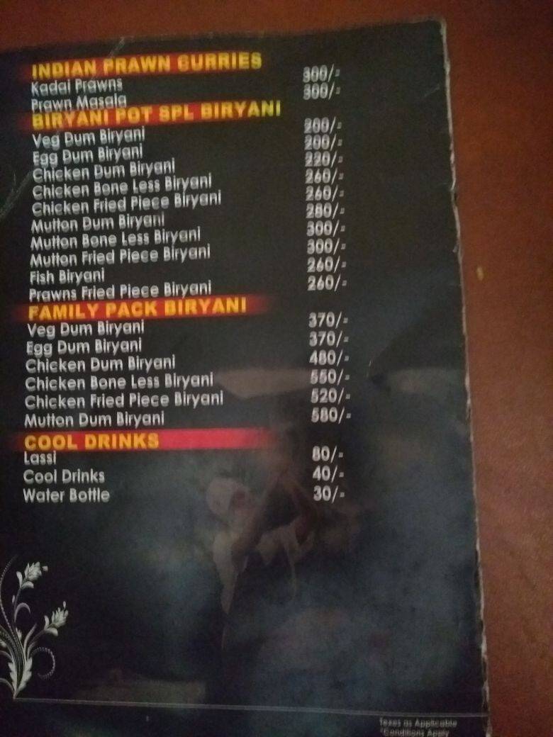 Menu at Biryani Pot, Hyderabad, Kukatpally - Jagathgiri Gutta Rd